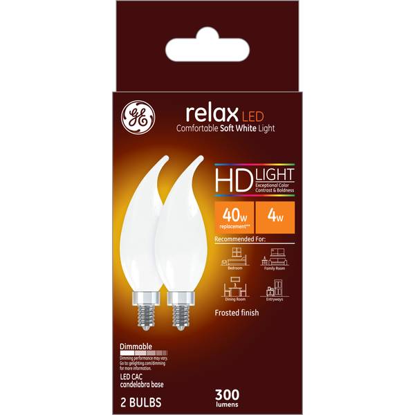 GE 2-Pack 4-Watt Relax LED Soft White Dimmable CAC Light Bulbs - 31412 ...