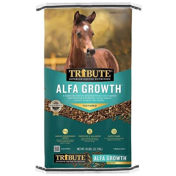 Tribute 50 lb Alfa Growth Textured Horse Feed - T912AGRO | Blain's Farm ...