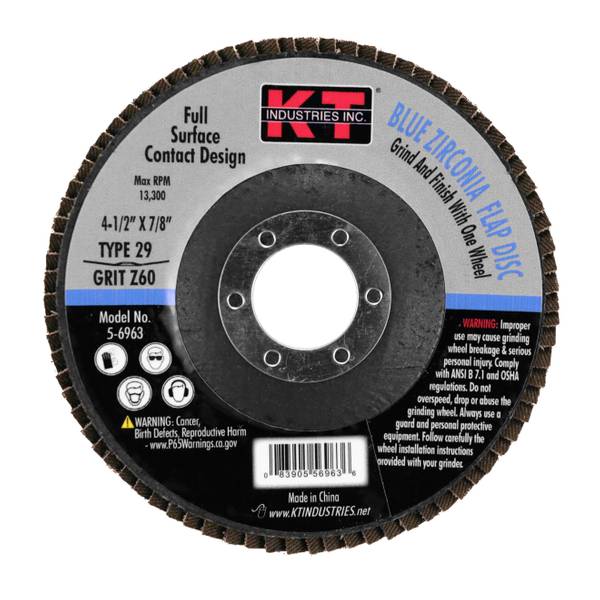 K-T Industries 4-1/2 x 7/8" Type 29 Z60 Grit T29 Flap Disc - 5-6963 ...