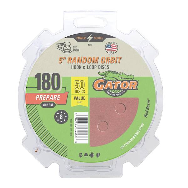 Gator 50-Pack 5" 180 Grit 8-Hole Hook and Loop Sanding Discs - 4348 ...