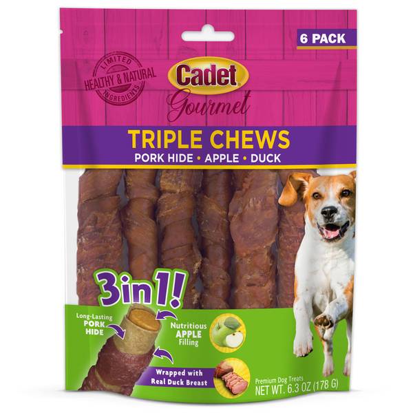 Cadet 6-Count Gourmet Triple Chews, Pork Hide, Apple & Duck Twists ...