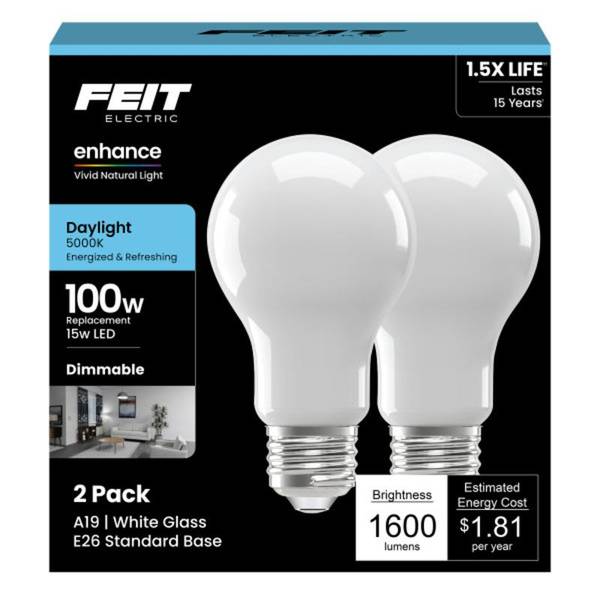 FEIT Electric 2-Count 100-Watt Equivalent A21 Daylight Enhance Filament ...