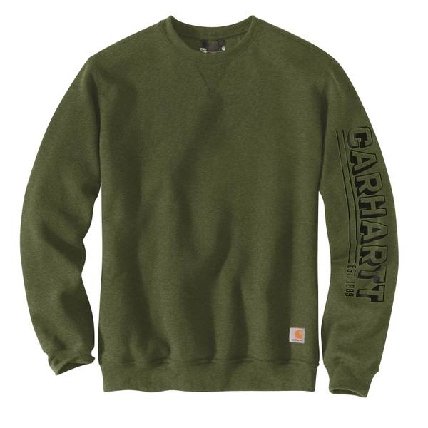 Carhartt Men's Loose Fit Midweight Crewneck Logo Sleeve Graphic Sweatshirt, Chive Heather, M ...