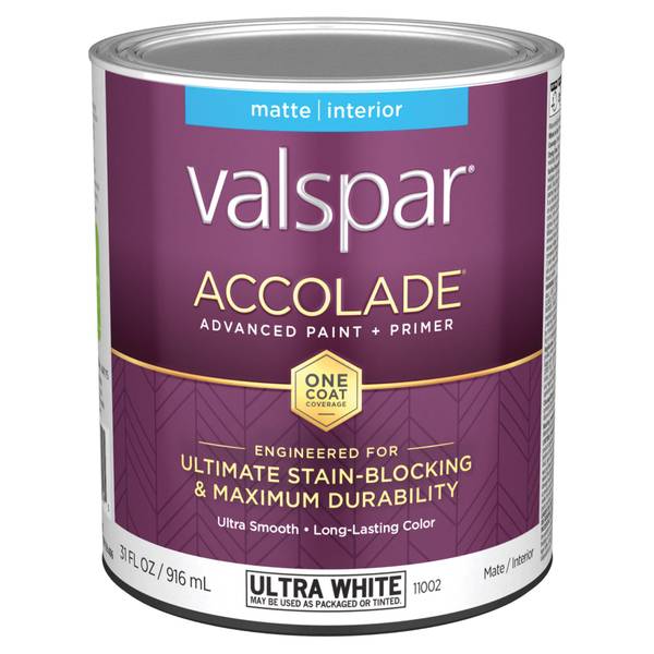 Valspar 1 Quart Accolade Interior Paint + Primer, Matte, Ultra White ...