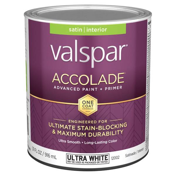 Valspar 1 Quart Accolade Interior Paint + Primer, Satin, Ultra White ...