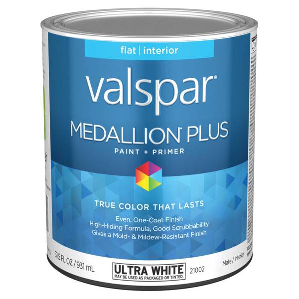 Valspar 1 Quart Ultra White Flat Medallion Plus Interior Paint & Primer ...