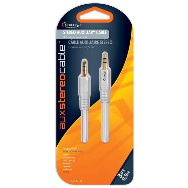Power Up 3.5mm White Auxiliary Cable - 192-520103 | Blain's Farm & Fleet