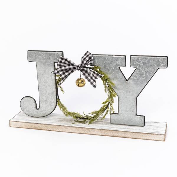 Gerson 16.5 in. Wood and Metal JOY Tabletop Holiday Decor with Bow - 2532220EC | Blain's Farm ...