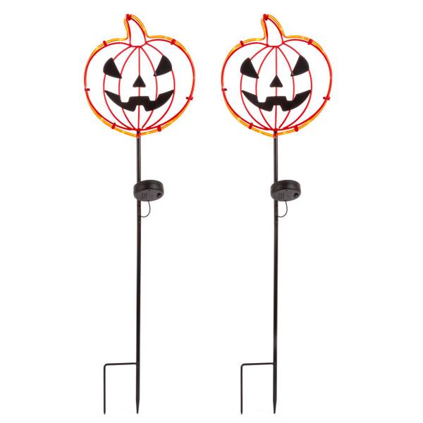 Gerson 31.8 in. Solar Powered Illuminating Metal Halloween Pumpkin Face Yard Stake - 2530470EC ...