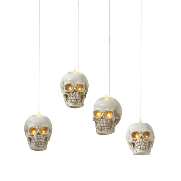Gerson Set of 4 Floating Halloween Skull Candles with Remote Timer ...