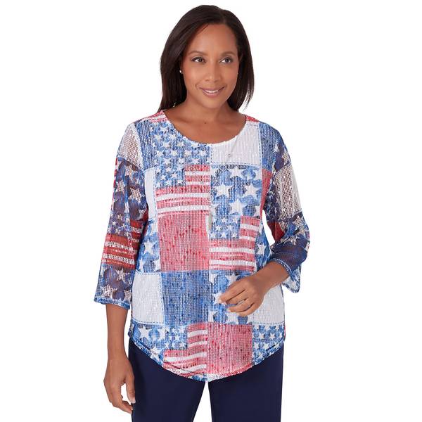 Alfred Dunner Women's Flag Patchwork Mesh Top - 55454UX-960-S | Blain's ...