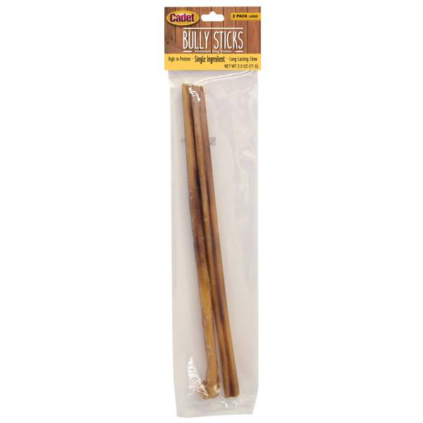 Cadet 2-Count Bully Sticks Dog Treats, Large 100% Real Beef Pizzle ...