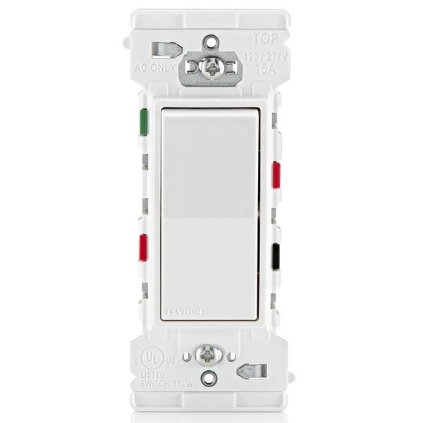 Leviton White 15A Quiet 3-Way Decora Edge Rocker Switch - B02-E5603-0SW ...