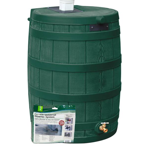 Good Ideas Green Rain Wizard 50 Gallon Rain Barrel With Diverter Kit ...