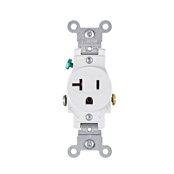 Leviton White 20-Amp Commercial Grade Grounding Single Outlet - S12 ...