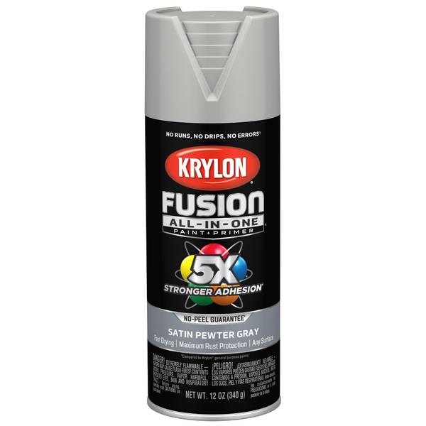 Krylon 12 oz Satin Fusion All-In-One Spray Paint, Pewter Gray ...