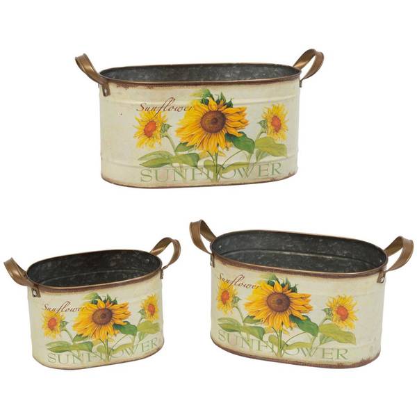Gerson Set of 3 Nesting Metal Sunflower Design Buckets - 2521530EC ...