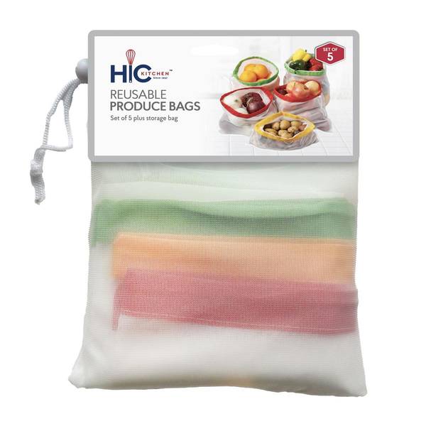 Beyond Gourmet 5-Piece HIC Kitchen Reusable Mesh Produce Bags - 22205 ...