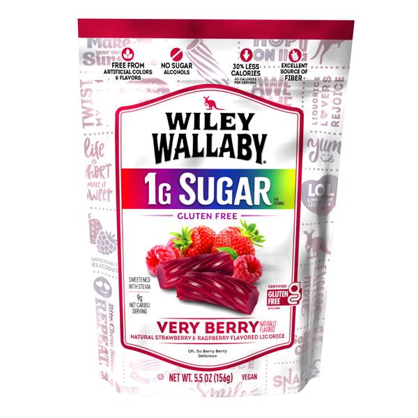 Wiley Wallaby 5.5 oz Low Sugar and Gluten Free Very Berry Candy ...