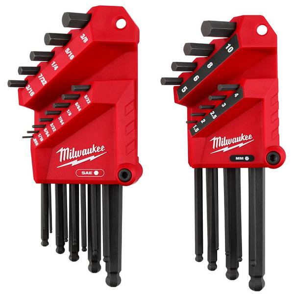 Milwaukee 22-Key Ball End L-Style Hex Key Set - SAE/Metric - 48-22-2187 ...