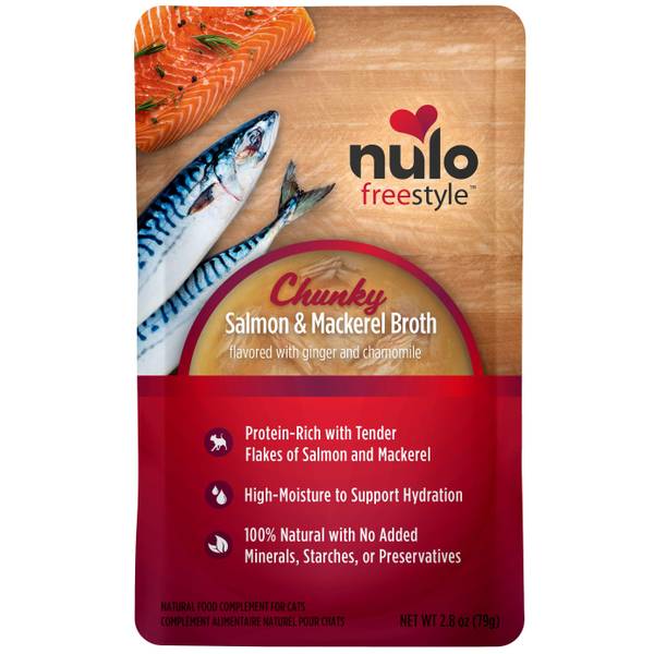 NULO 24-Count FreeStyle Chunky Salmon & Mackerel Broth for Cats, 2.8 oz ...