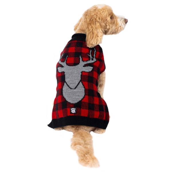 PetRageous Designs Elk Head on Buffalo Check Sweater, BUFFALO CHECK, L ...