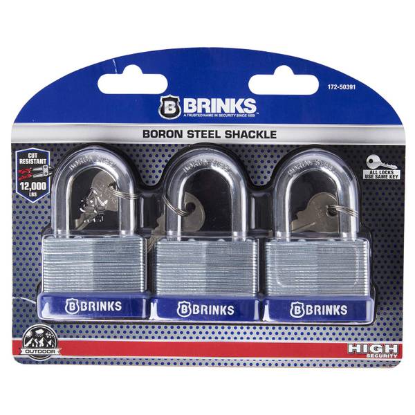 Brinks 3-Pack 50mm Laminated Steel Padlock with Boron Shackle - 172 ...