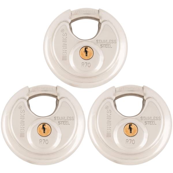 Brinks 3-Pack 70MM Stainless Steel Keyed Discus Padlock - 173-70301 ...
