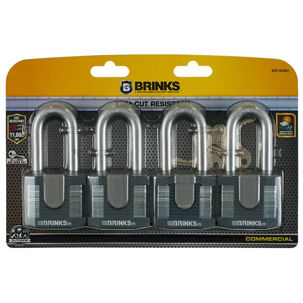 Brinks 4-Pack 50MM 2" Shackle Commercial Laminated Steel Keyed Padlock ...