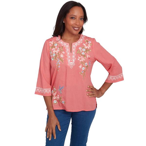 Alfred Dunner Women's Yoke Embroidery Top with Flutter Cuff - 85440VW ...