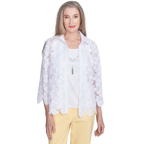 Alfred Dunner Women's Lace Two in One Woven Top - 87440VY-100-S | Blain ...