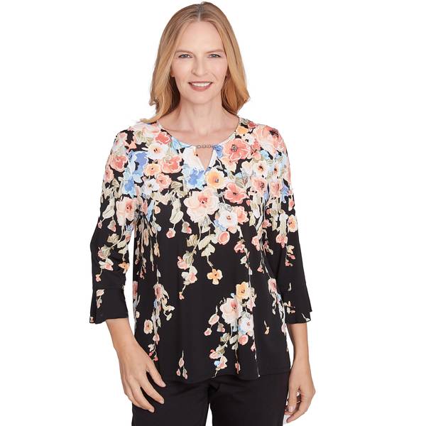 Alfred Dunner MS Falling Flowers Puff Prt Knit Blk - 07473-001-S ...