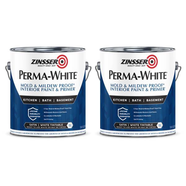 Zinsser 2-Pack 1 Gallon PERMA-WHITE Interior Mold & Mildew Proof Satin ...