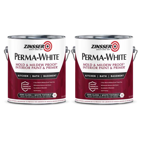 Zinsser 2-Pack 1 Gallon PERMA-WHITE Interior Mold & Mildew Proof Semi-Gloss White Paint - 2761DS ...