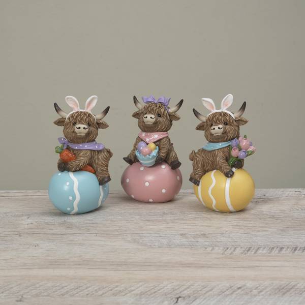 Gerson 5.31" Highland Cow Easter Decorations on Eggs Assortment ...