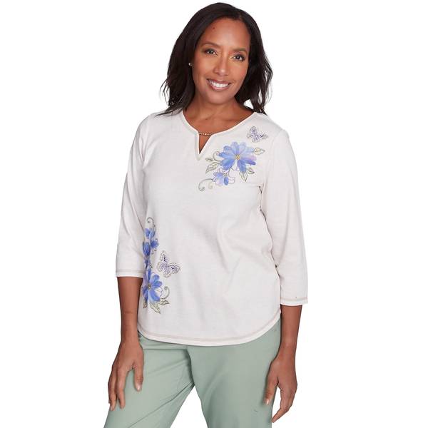 Alfred Dunner Womens Asymmetrical Floral Embroidery Top - 96450WI-102-M ...