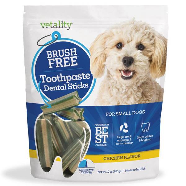 Vetality Best Brush Free Small Dogs Toothpaste Dental Sticks, 10 oz ...