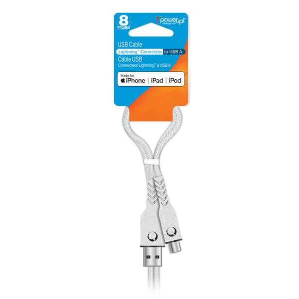Power Up 8ft Braided Cable MFi 8-pin, White - 191-5591202 | Blain's ...