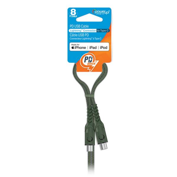 Power Up 8ft Braided Cable Type C to MFi 8-pin, Green - 191-5591406 ...