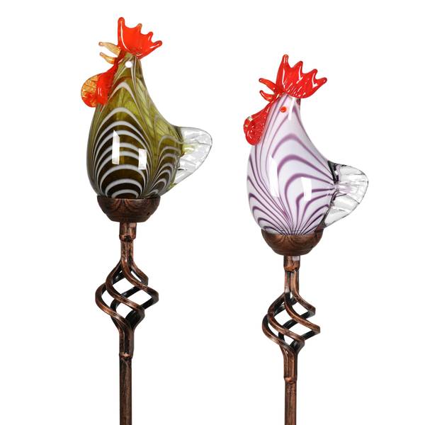 Exhart Solar Glass Rooster Garden Stake Assortment - 55151 | Blain's ...