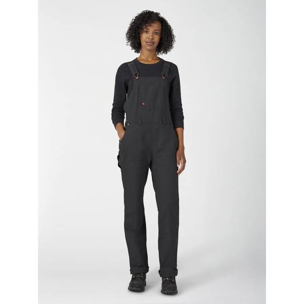 Dickies Women's Double Front Duck Bib Overalls, Rinsed Black, S ...
