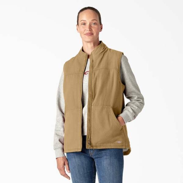 Dickies Women's Fleece Lined Duck Canvas Vest, Rinsed Nubuck, XL ...
