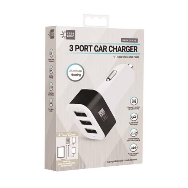 Case Logic 4.1Amp 3 Port Car Charger - CL-OP-V4-004-WT | Blain's Farm ...