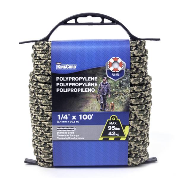 King Chain 1/4" x 100' Diamond Braid Polypropylene Rope, Camouflage ...