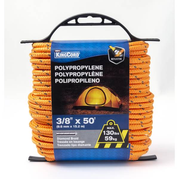 King Chain 3/8" x 50' Diamond Braid Polypropylene Rope, Reflective ...