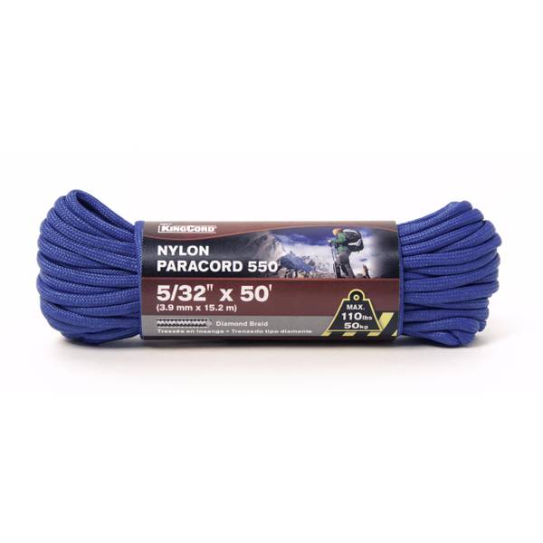King Chain 5/32" x 50' Paracord 550 Diamond Braid Nylon Rope, Blue ...