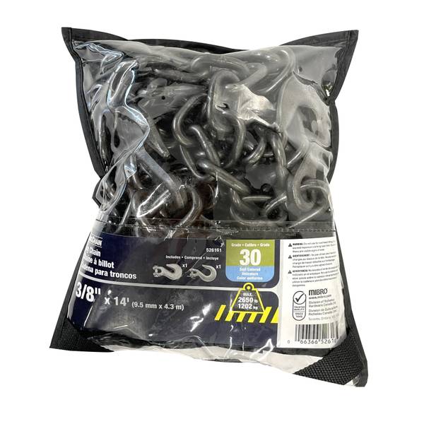 King Chain 3/8" x 14' Grade 30 Self-Colored Log Chain with Grab and ...