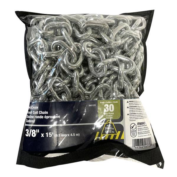 King Chain 3/8" x 15' Grade 30 Zinc Proof Coil Chain - 541121 | Blain's ...