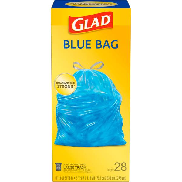 Glad 28-Count 30 Gallon Blue Large Drawstring Recycle Bags - 22335 ...