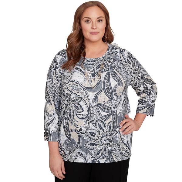 Alfred Dunner Women's Reversible Paisley Animal Skin Print Knit Shirt ...